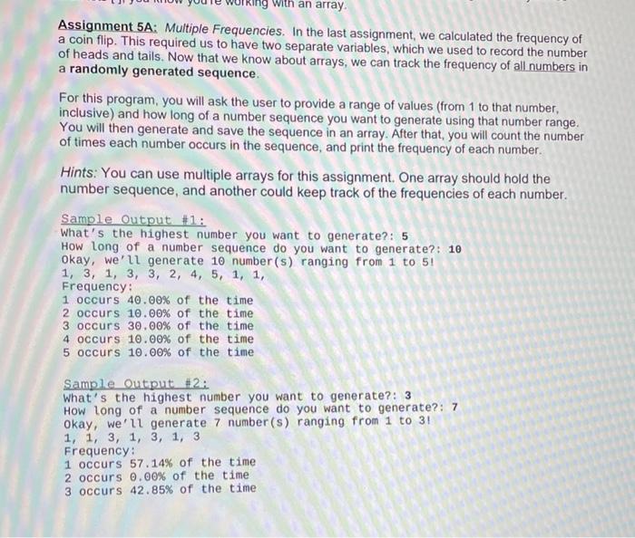 Solved With an array Assignment 5A: Multiple Frequencies. In | Chegg.com