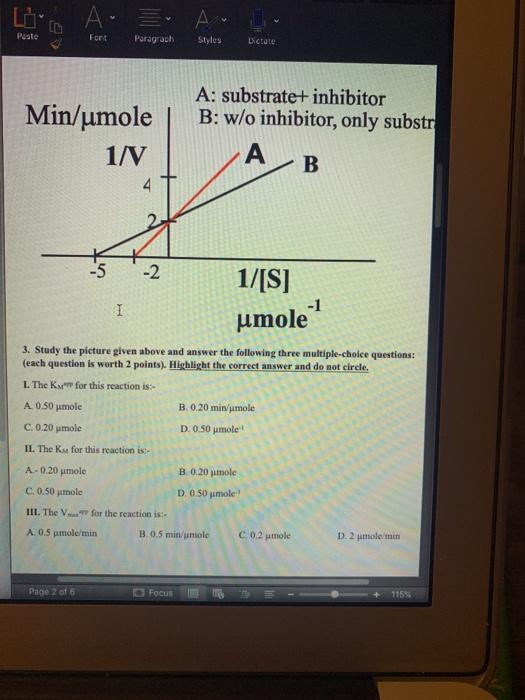 Solved А. Paste Font Paragraph Styles Dictate Min/umole 1/ | Chegg.com