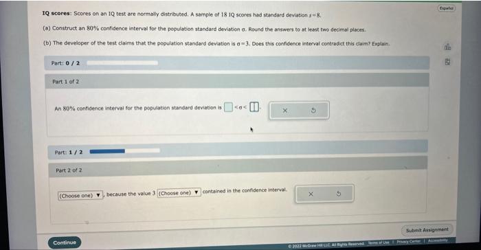 Solved IQ scores: Scores on an 1Q test are normally | Chegg.com