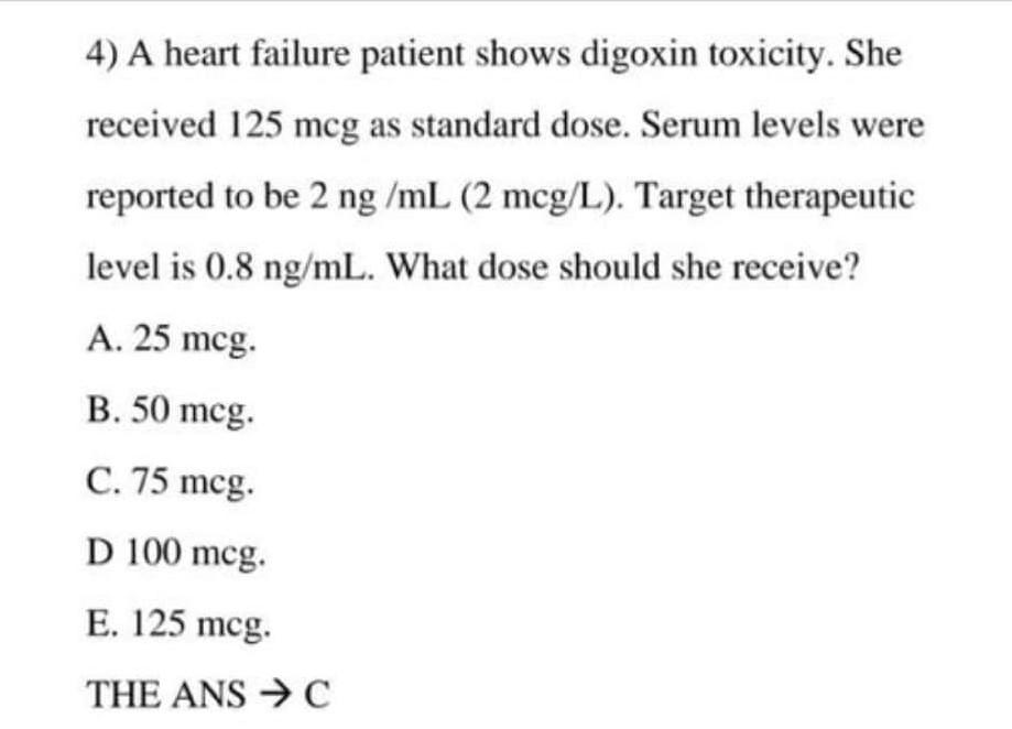 Solved 4) A heart failure patient shows digoxin toxicity. | Chegg.com