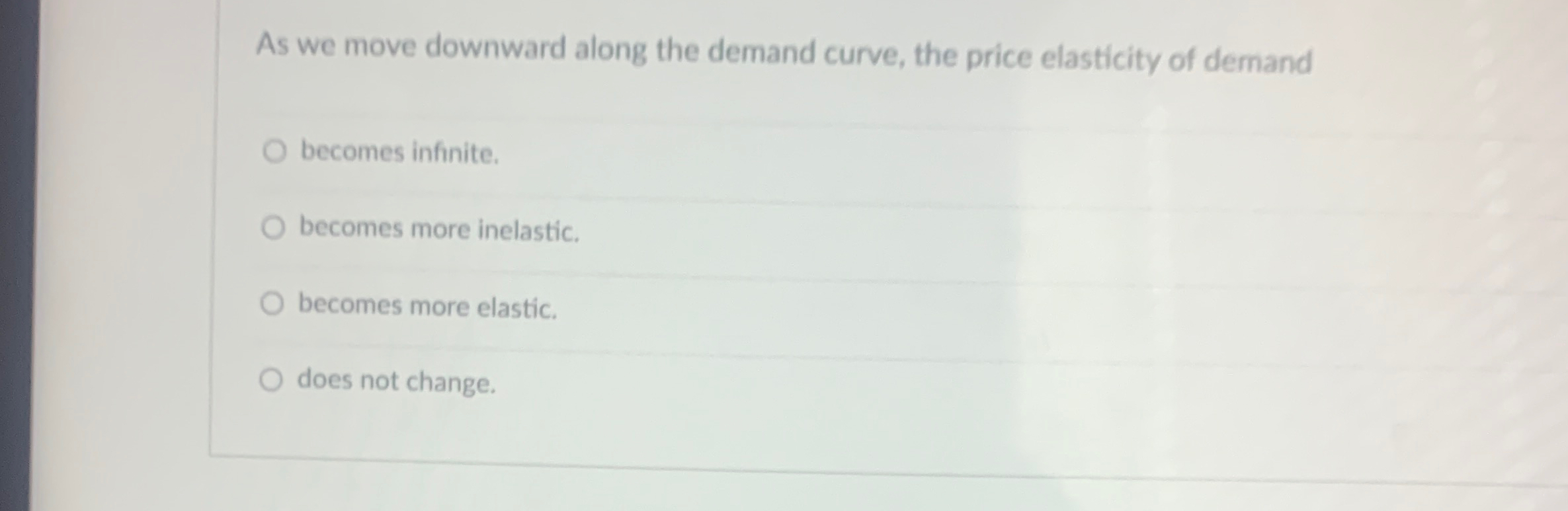 Solved As we move downward along the demand curve, the price | Chegg.com