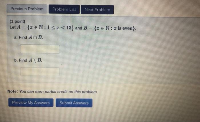 Solved (1 point) Let A={x∈N:1≤x