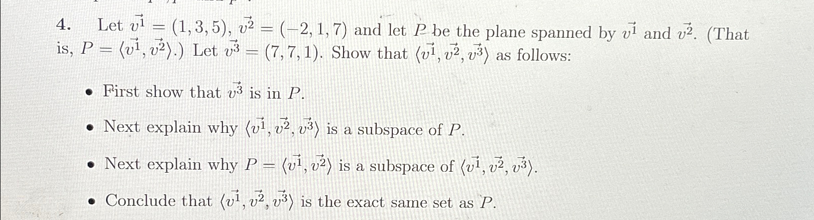 Solved Let vec(v1)=(1,3,5),vec(v2)=(-2,1,7) ﻿and let P ﻿be | Chegg.com