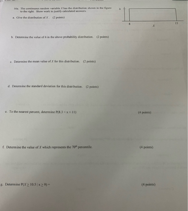 Solved 16a. The continuous random variable X has the | Chegg.com