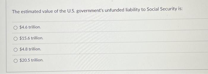 The estimated value of the U.S. government's unfunded | Chegg.com
