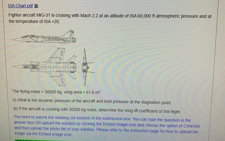 Solved ISA Chart.pdf Fighter aircraft MiG-31 is cruising | Chegg.com