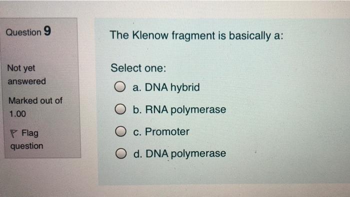 Solved Question 9 The Klenow fragment is basically a: Not | Chegg.com