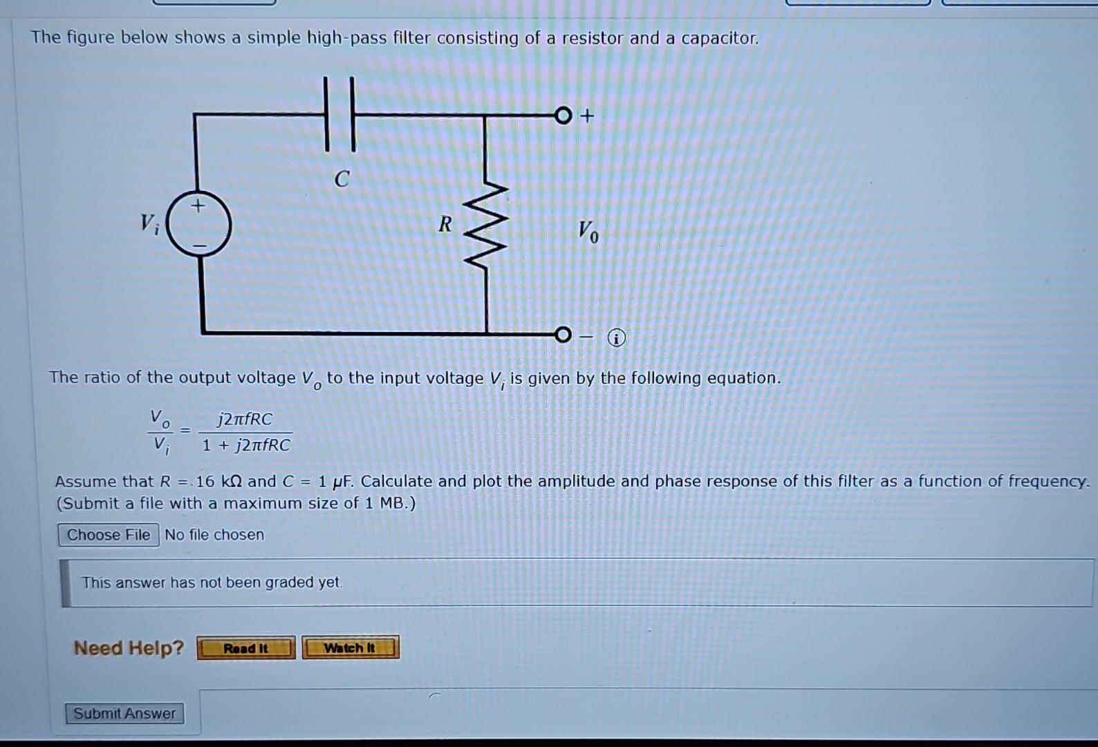 Solved The figure below shows a simple high-pass filter | Chegg.com