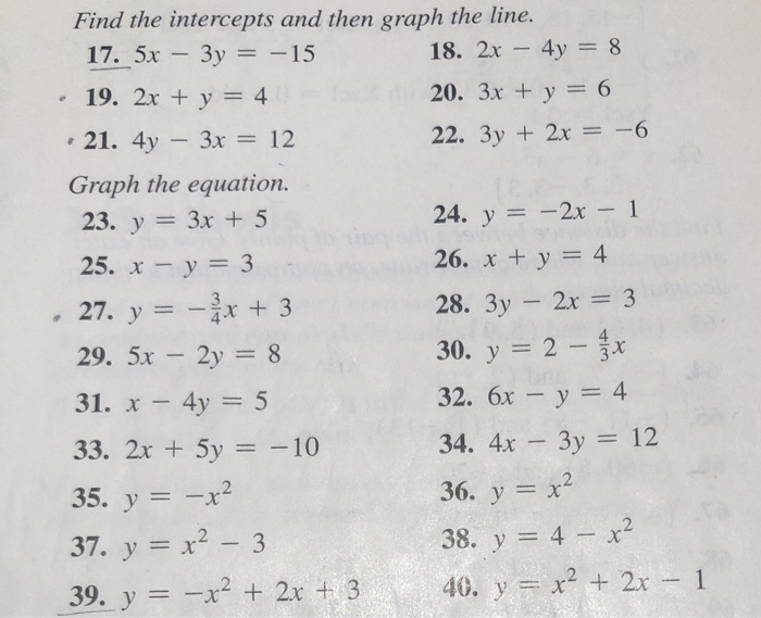 Solved Find the intercepts and then graph the line. 17. 5x – | Chegg.com