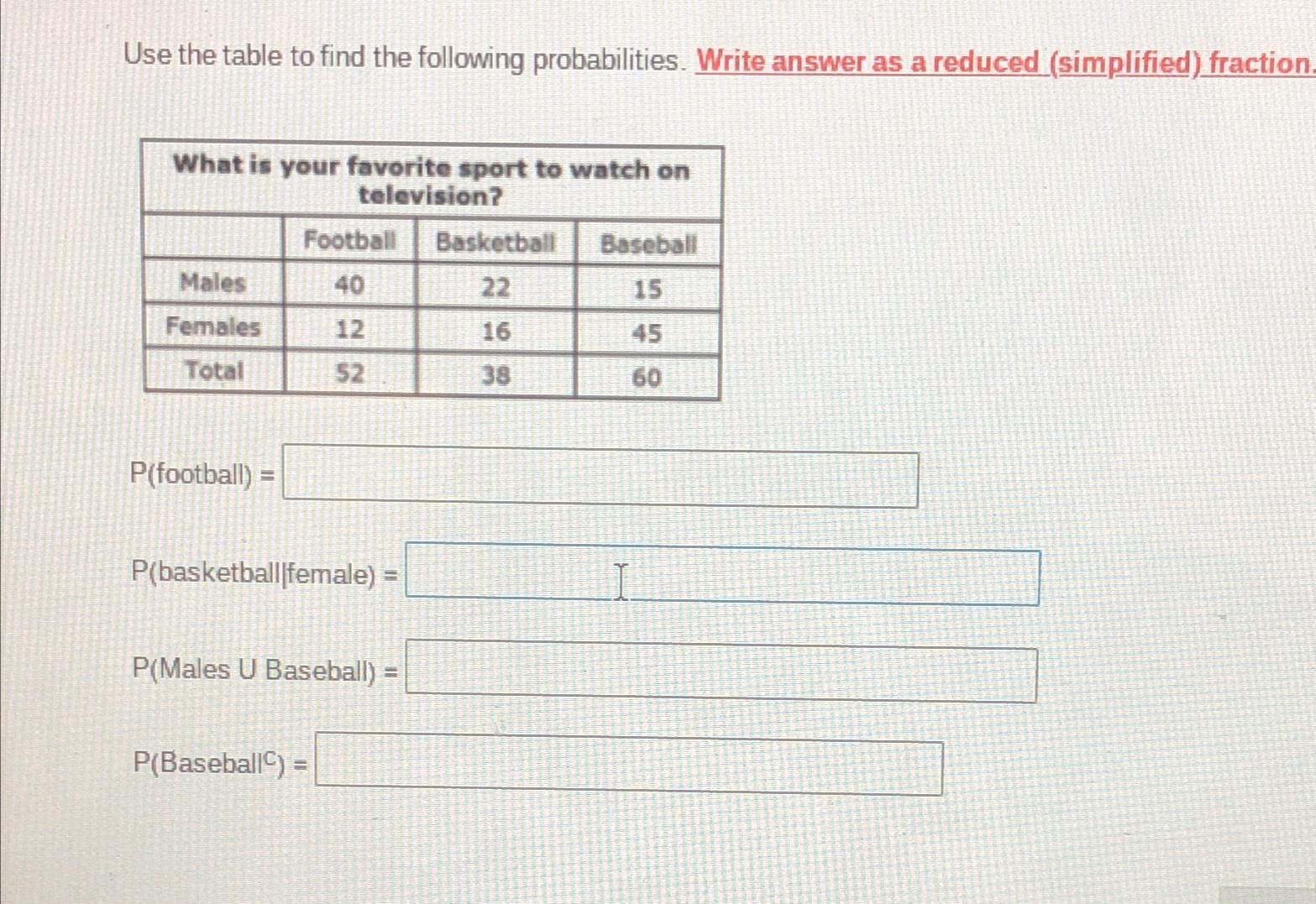 Solved Use the table to find the following probabilities. | Chegg.com