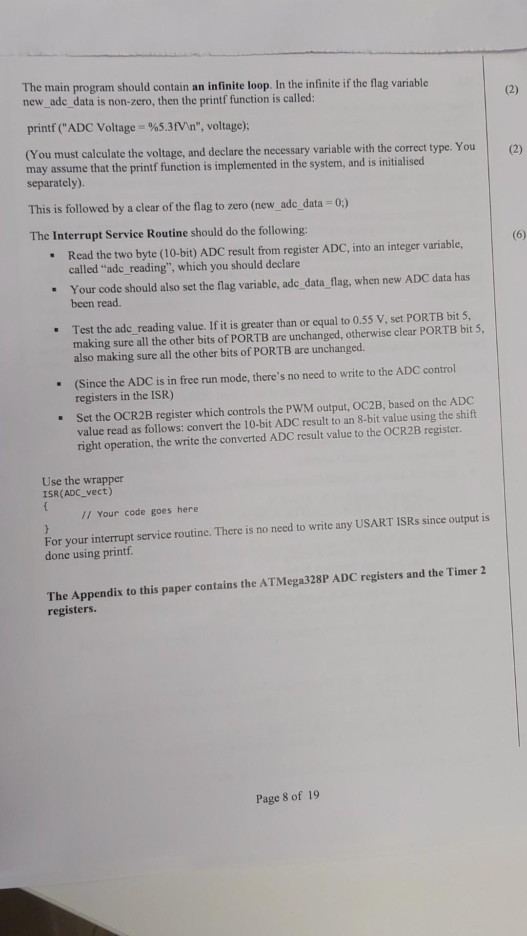 Q2. Write a program to run on an ATMega328P | Chegg.com