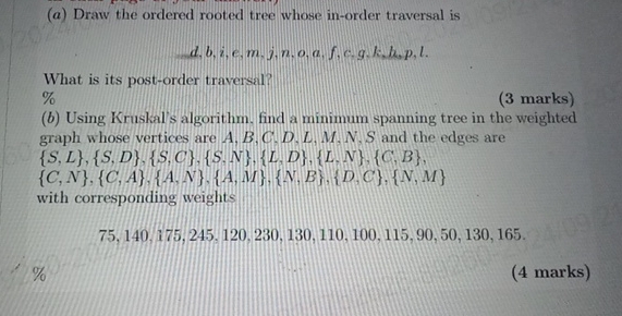 Solved (a) ﻿Draw the ordered rooted tree whose in-order | Chegg.com
