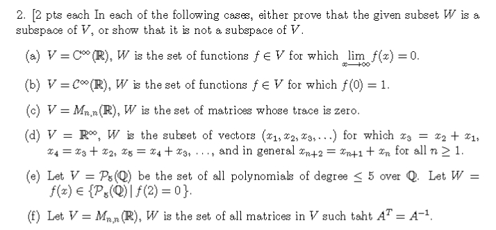 Solved [2 ﻿pts each In each of the following cases, either | Chegg.com