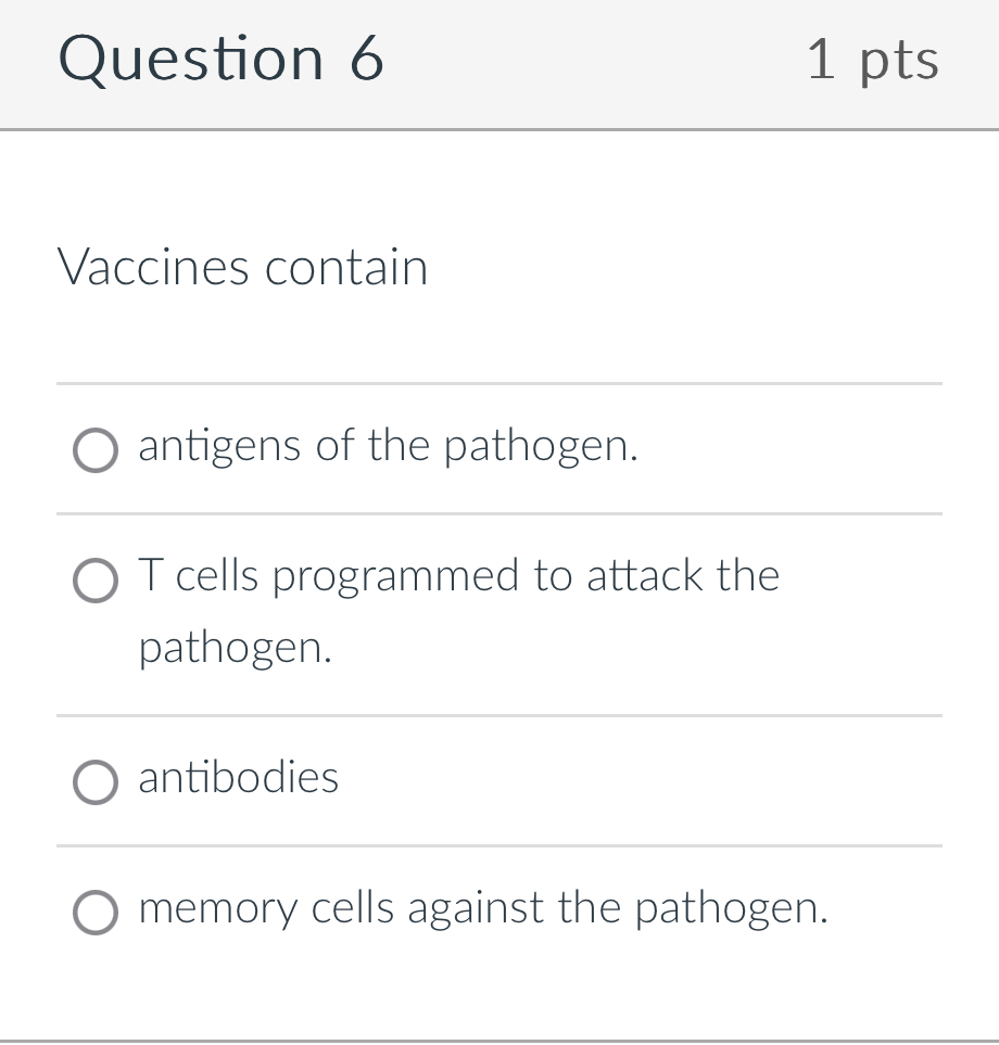 Solved Question 61 ﻿ptsVaccines containantigens of the | Chegg.com