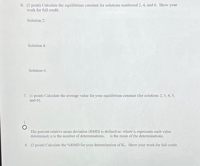 Solved 6. ( 2 point) Calculate the equilibrium constant for | Chegg.com