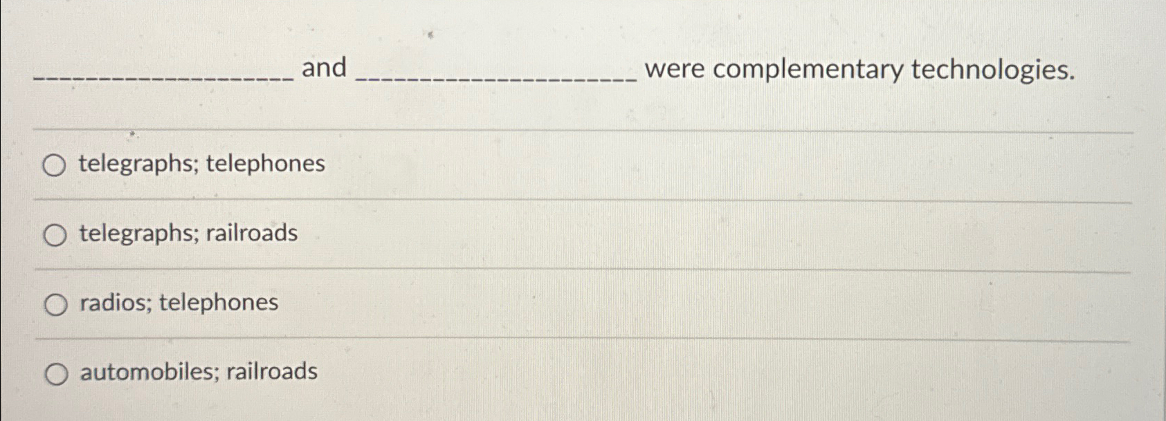 Solved andwere complementary technologies.telegraphs; | Chegg.com