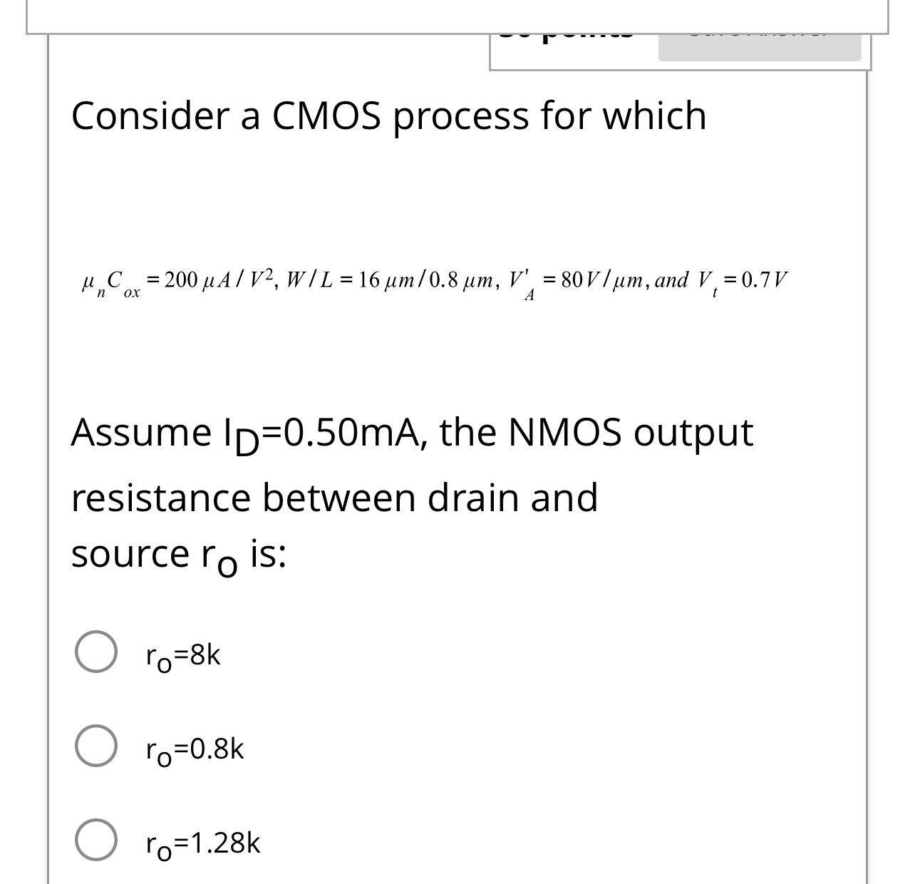 Solved Consider a CMOS process for | Chegg.com