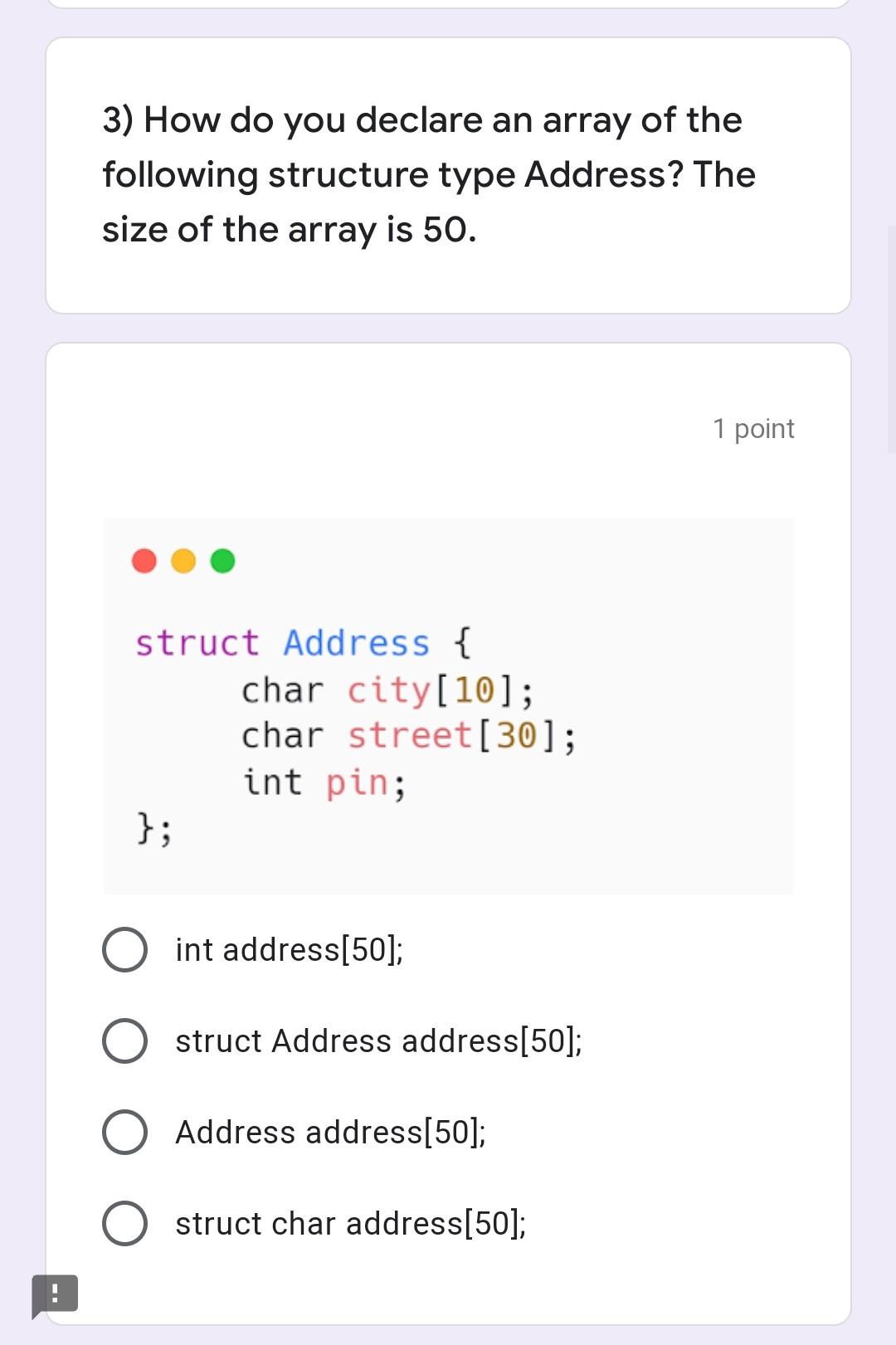 Solved 1) How to create a structure of type 1 point Point | Chegg.com