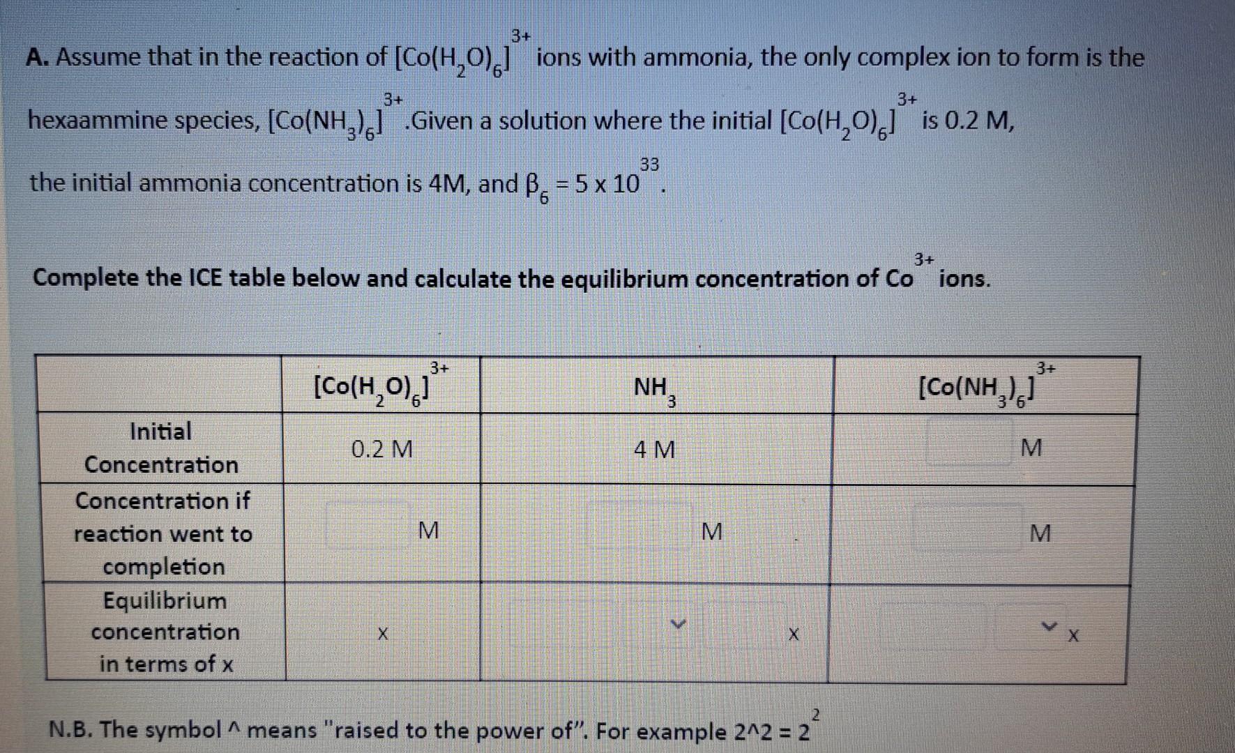 Solved A. Assume that in the reaction of [Co(H2O)6]3+ ions | Chegg.com