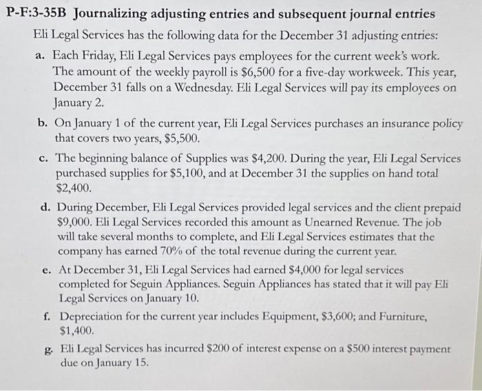 Solved P-F:3-35B Journalizing adjusting entries and | Chegg.com