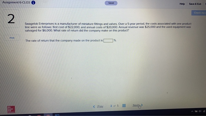 Solved Assignment 6-CLO3 Help Save & Exit Check my Swagelok | Chegg.com