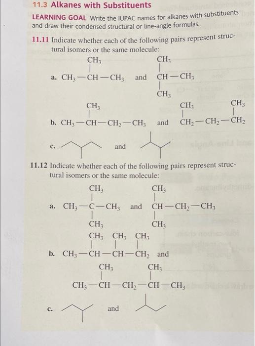 Solved 11.3 Alkanes with Substituents LEARNING GOAL Write | Chegg.com