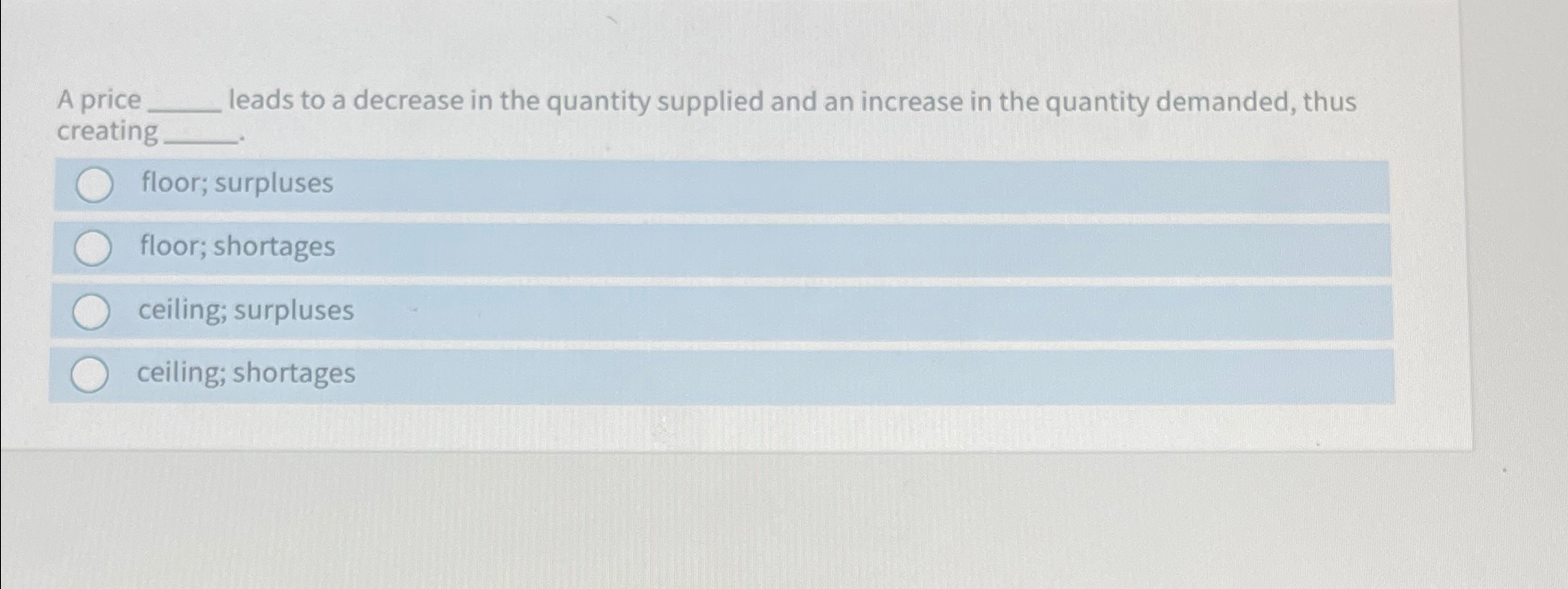 Solved A price leads to a decrease in the quantity supplied | Chegg.com