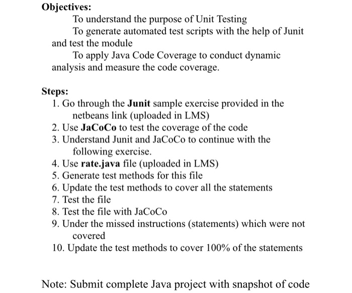 Objectives: To understand the purpose of Unit Testing | Chegg.com