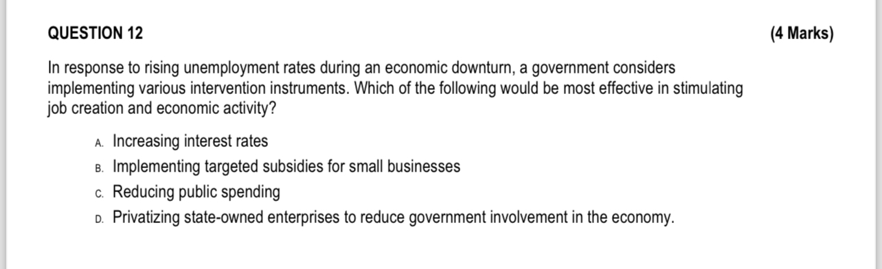 Solved QUESTION 12(4 ﻿Marks)In response to rising | Chegg.com