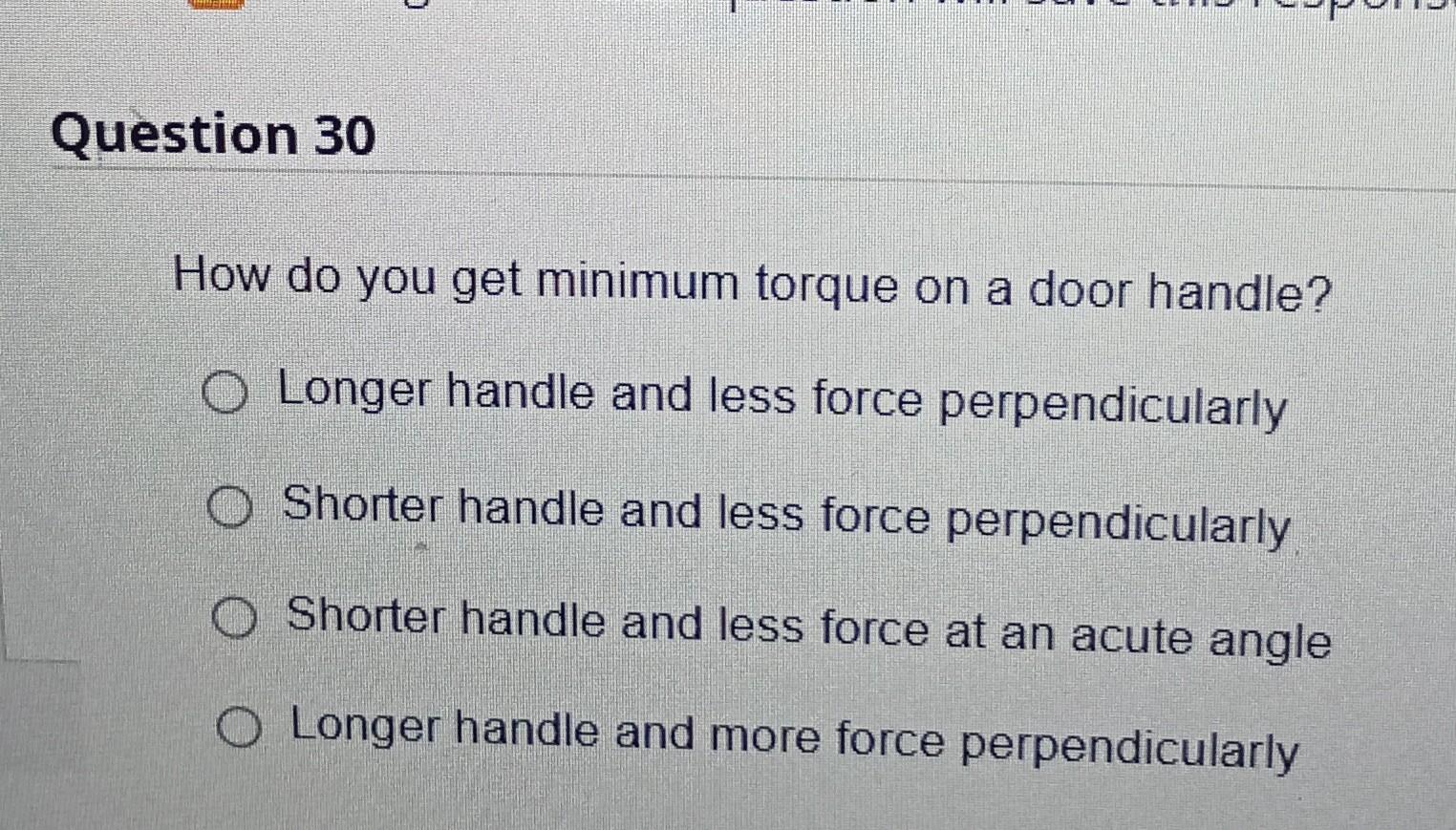 Solved How do you get minimum torque on a door handle? | Chegg.com