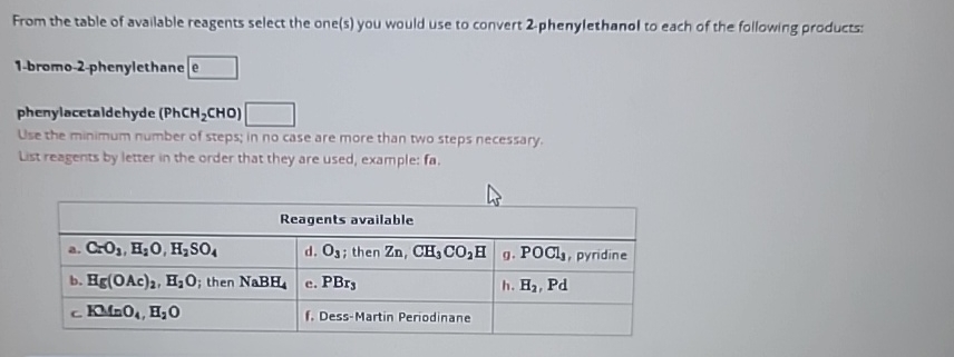 Solved From the table of available reagents select the | Chegg.com