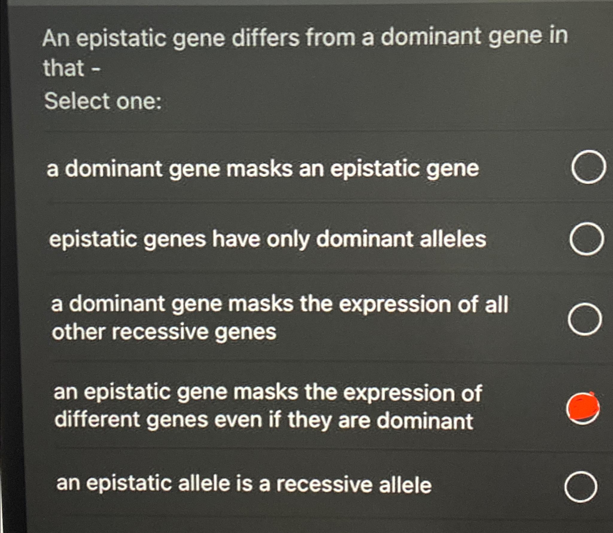 Solved An epistatic gene differs from a dominant gene in | Chegg.com