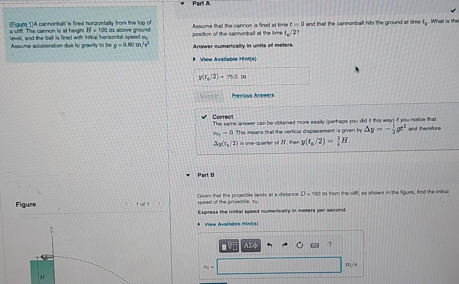 Solved (Figure 1) A cannonball is fired horizontally from | Chegg.com