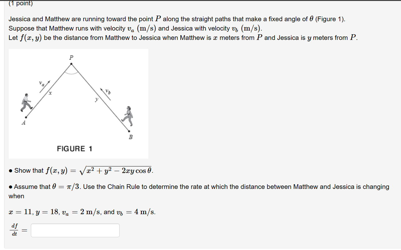 Solved (1 ﻿point)Jessica and Matthew are running toward the | Chegg.com