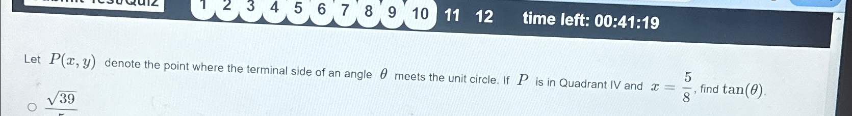 Let P(x,y) ﻿denote the point where the terminal side | Chegg.com