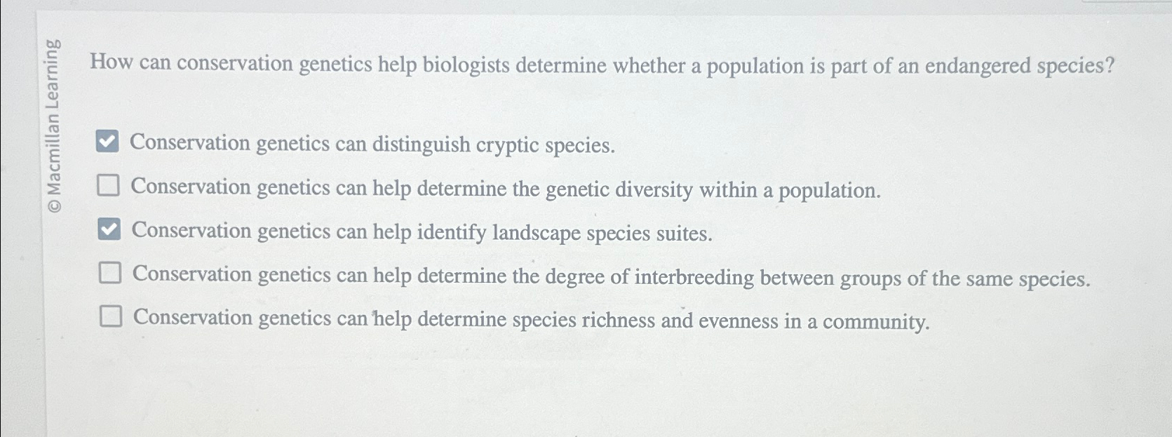 Solved L(E)Δ ﻿How can conservation genetics help biologists | Chegg.com