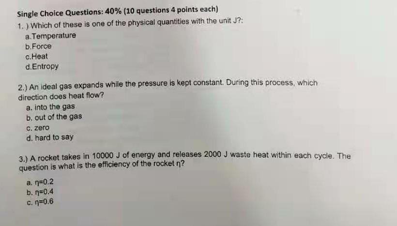 Solved Single Choice Questions: 40% (10 questions 4 points | Chegg.com