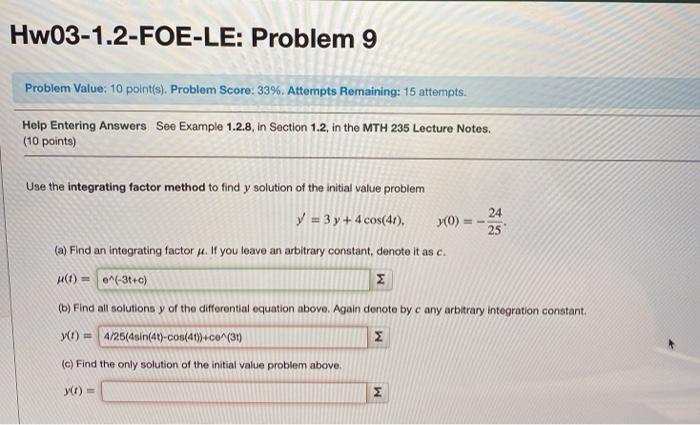 Solved Hw03-1.2-FOE-LE: Problem 9 Problem Value: 10 points). | Chegg.com
