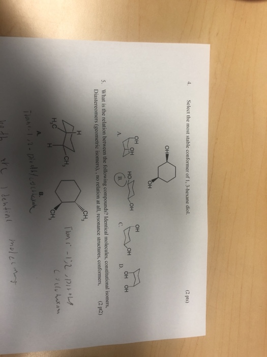 Solved 4. Select the most stable conformer of 1,3-hexane | Chegg.com