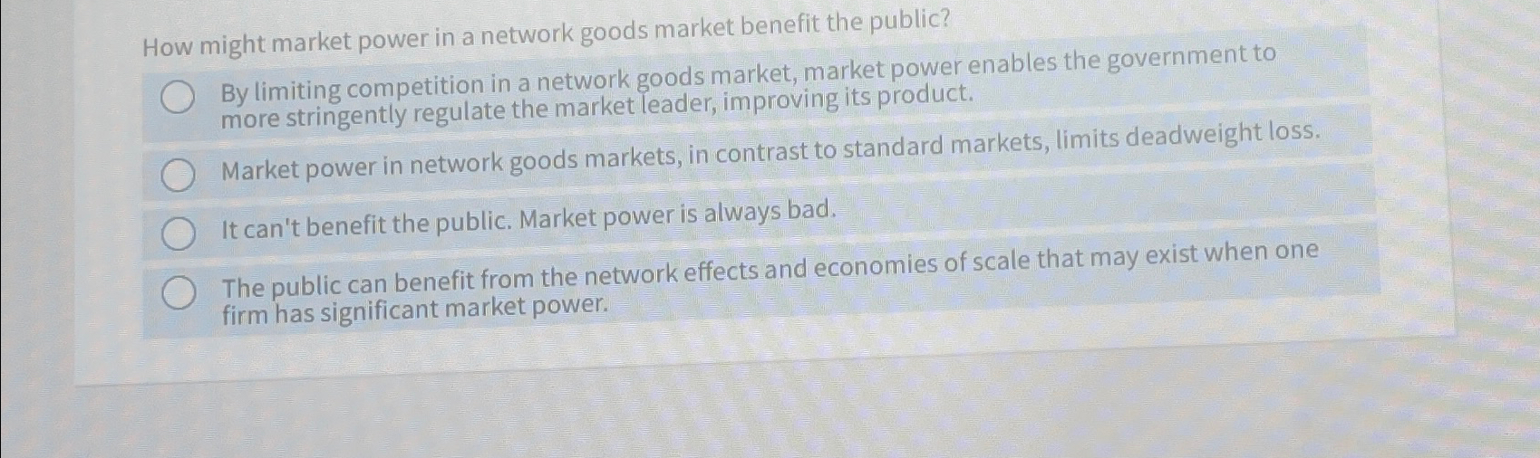 Solved How might market power in a network goods market | Chegg.com