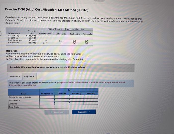 Solved Exercise 11-30 (Algo) Cost Allocation: Step Method | Chegg.com