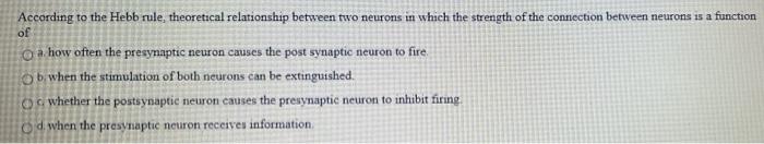Solved According to the Hebb rule, theoretical relationship | Chegg.com