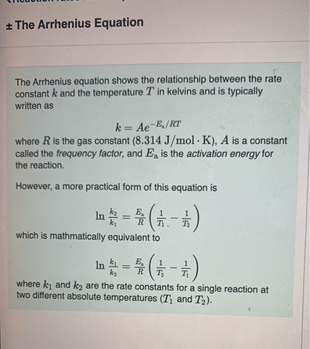 Solved The Arrhenius Equation The Arrhenius equation shows | Chegg.com