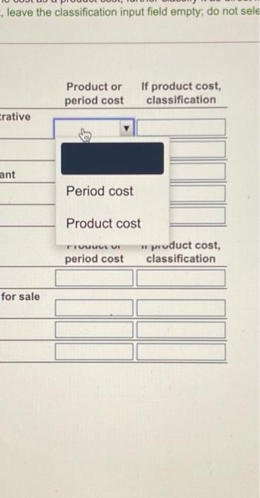 Solved Classify each of the following costs as a period cost | Chegg.com