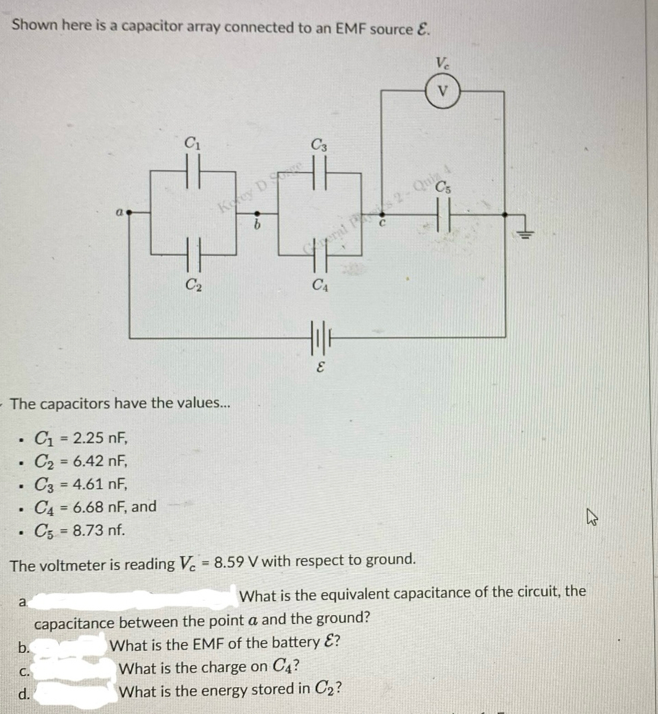 Solved Shown here is a capacitor array connected to an EMF | Chegg.com