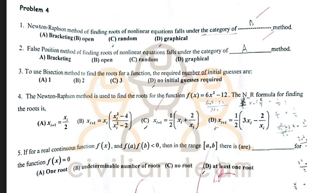 Solved Problem 4 0 Method A Bracketing B Open Method