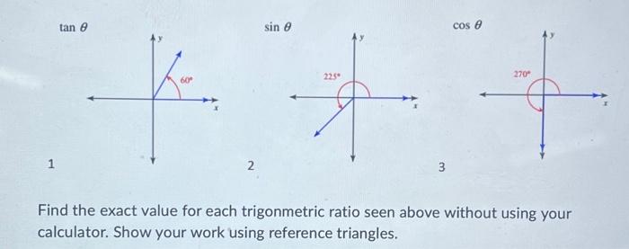 Solved Find the exact value for each trigonmetric ratio seen | Chegg.com