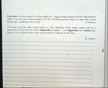 Solved Calculate the discharge for a flow depth of 1.2 ﻿m in | Chegg.com