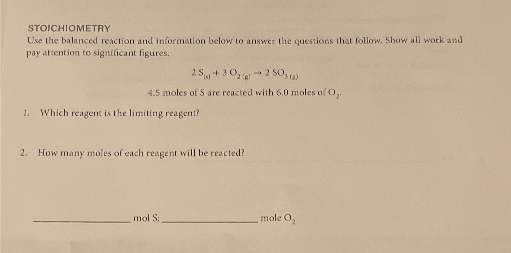 Solved STOICHIOMETRY\\nUse the balanced reaction and | Chegg.com
