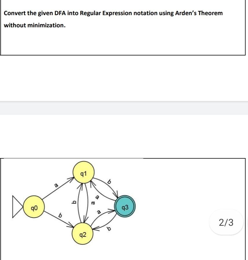 Solved Convert the given DFA into Regular Expression | Chegg.com